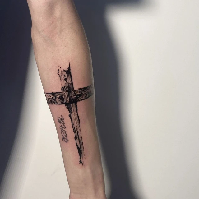 Hunting And Fishing Cross Tattoos