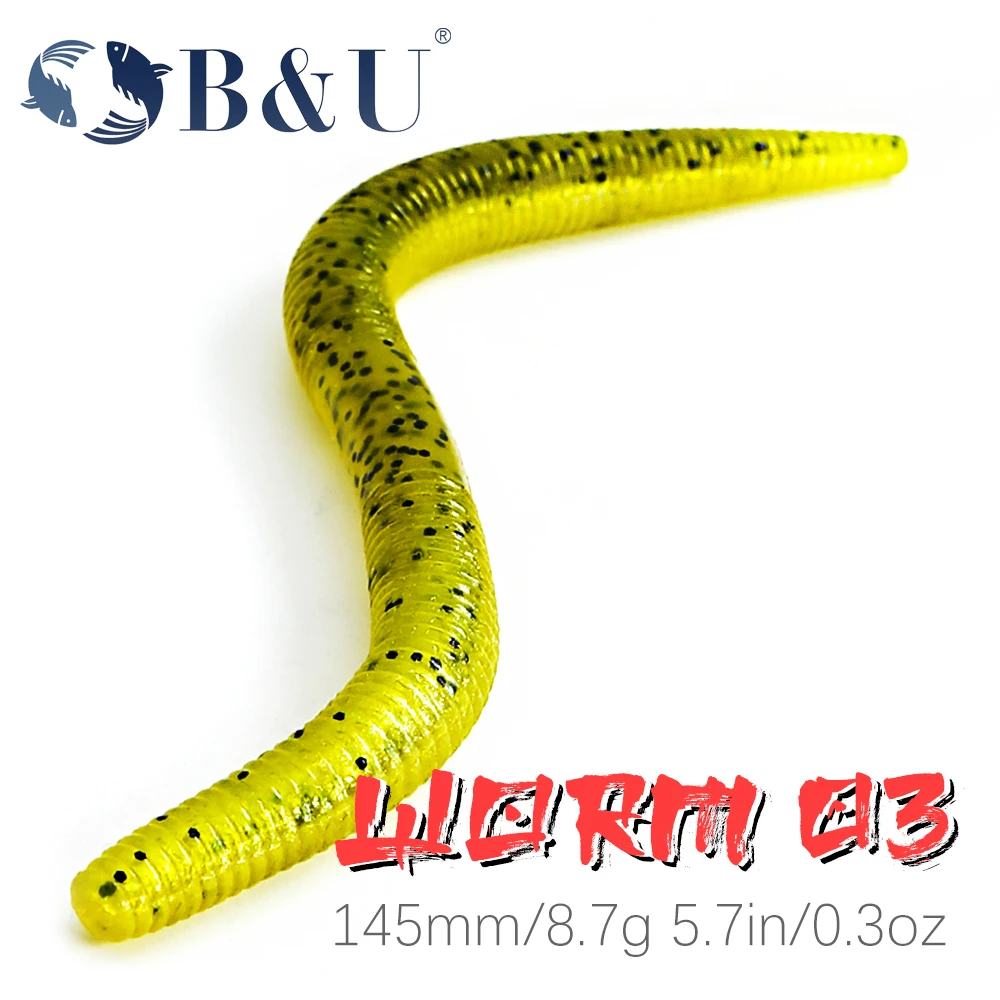 B-U-Soft-Bait-Worm-Stick-145mm-8-7g-6pc-Fishing-Lures-Worm-Lures-Soft ...