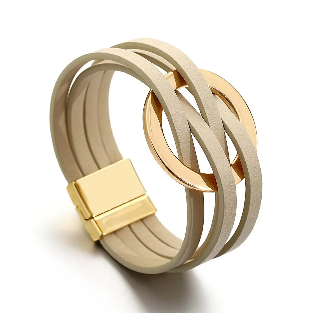 Leather Bracelets Metal Gold Women | Leather Wrap Bracelets Women ...
