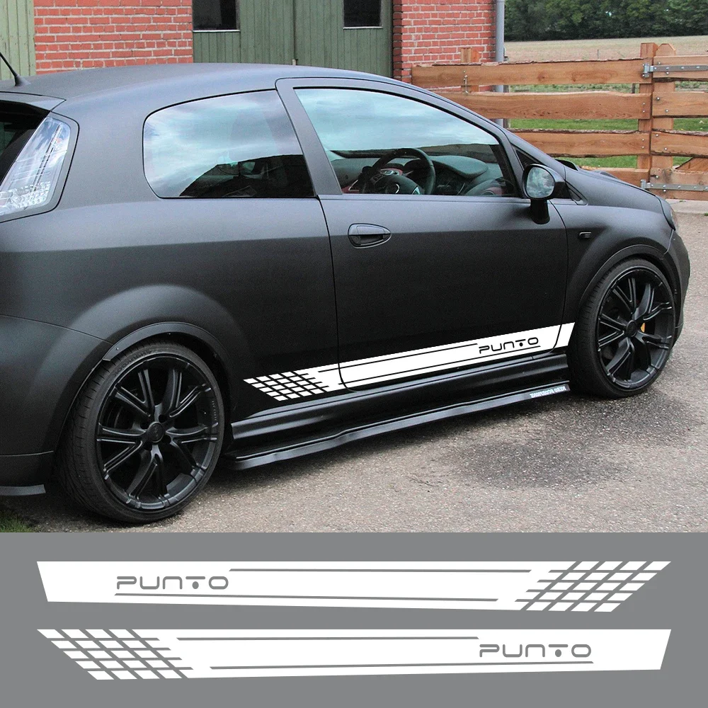 For-Fiat-Punto-Car-Door-Side-Skirt-Stripes-Stickers-Racing-Sport ...