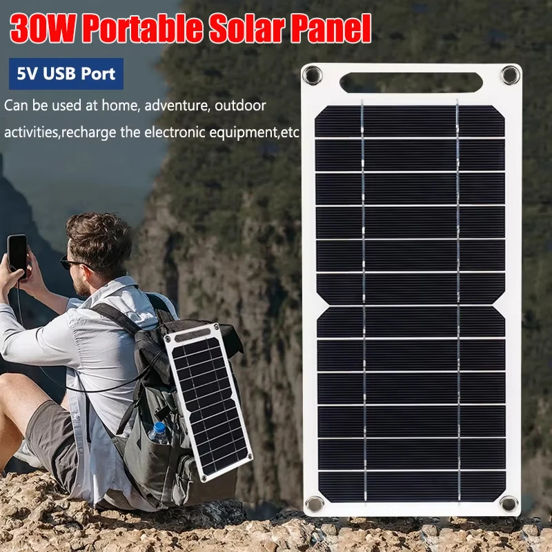 30W Portable Solar Panel 5V USB Waterproof Outdoor Hiking Camping ...