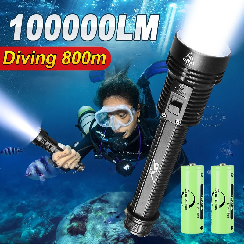 New-100000LM-Professional-Diving-Flashlight-High-Power-IPX8-Underwater ...