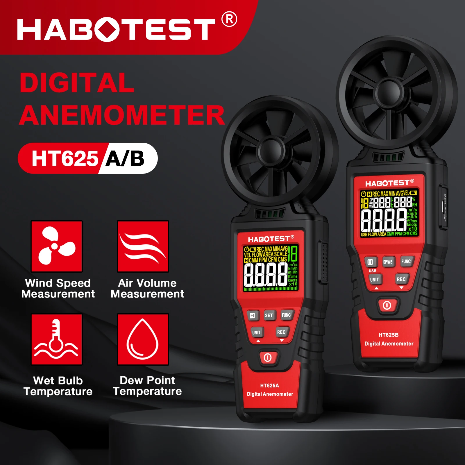 HT625 Anemometer With Backlight HT625 Digital Anemometer - Handheld ...