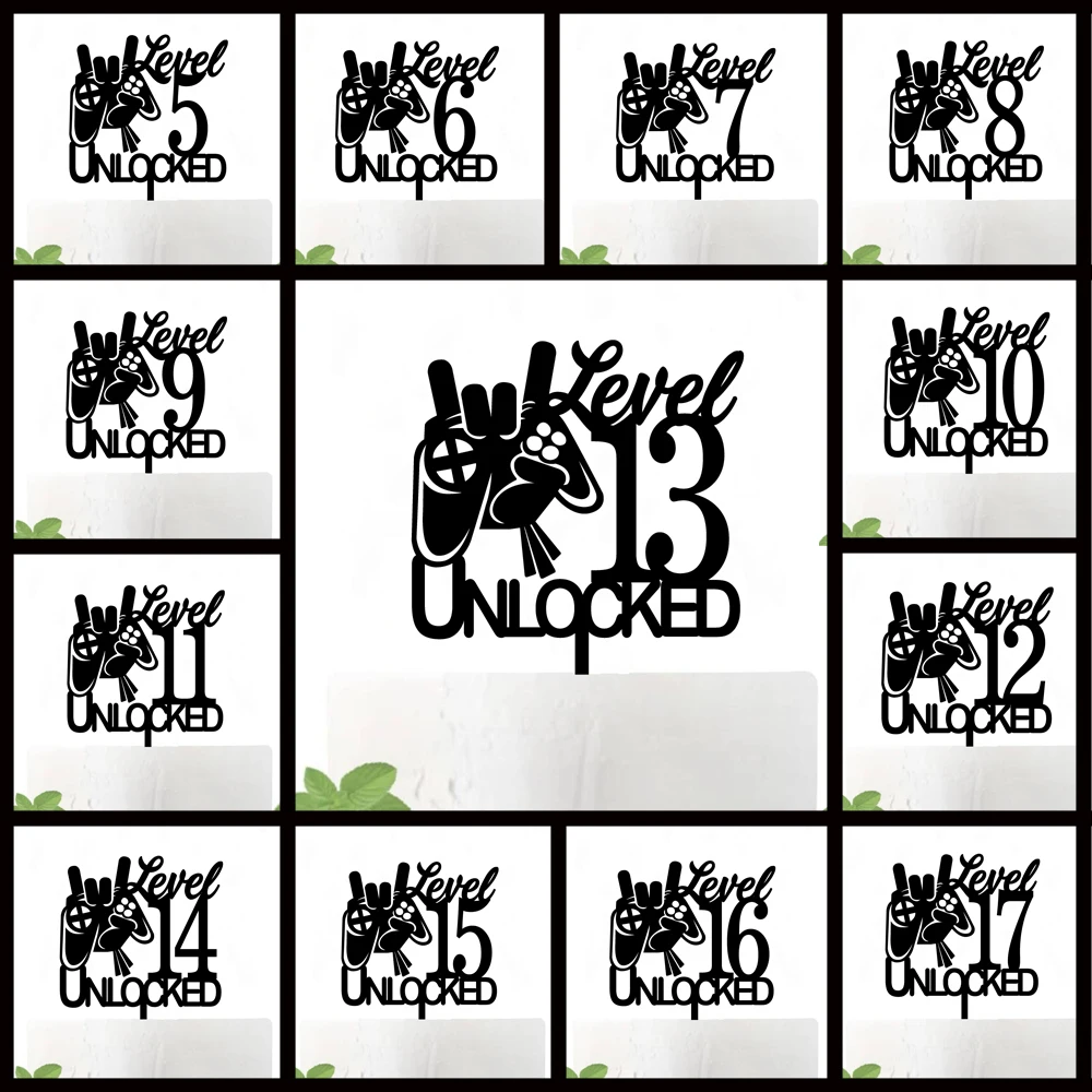 Video-Game-Level-17-Unlocked-Birthday-Cake-Topper-Acrylic-Black-Boys-10 ...