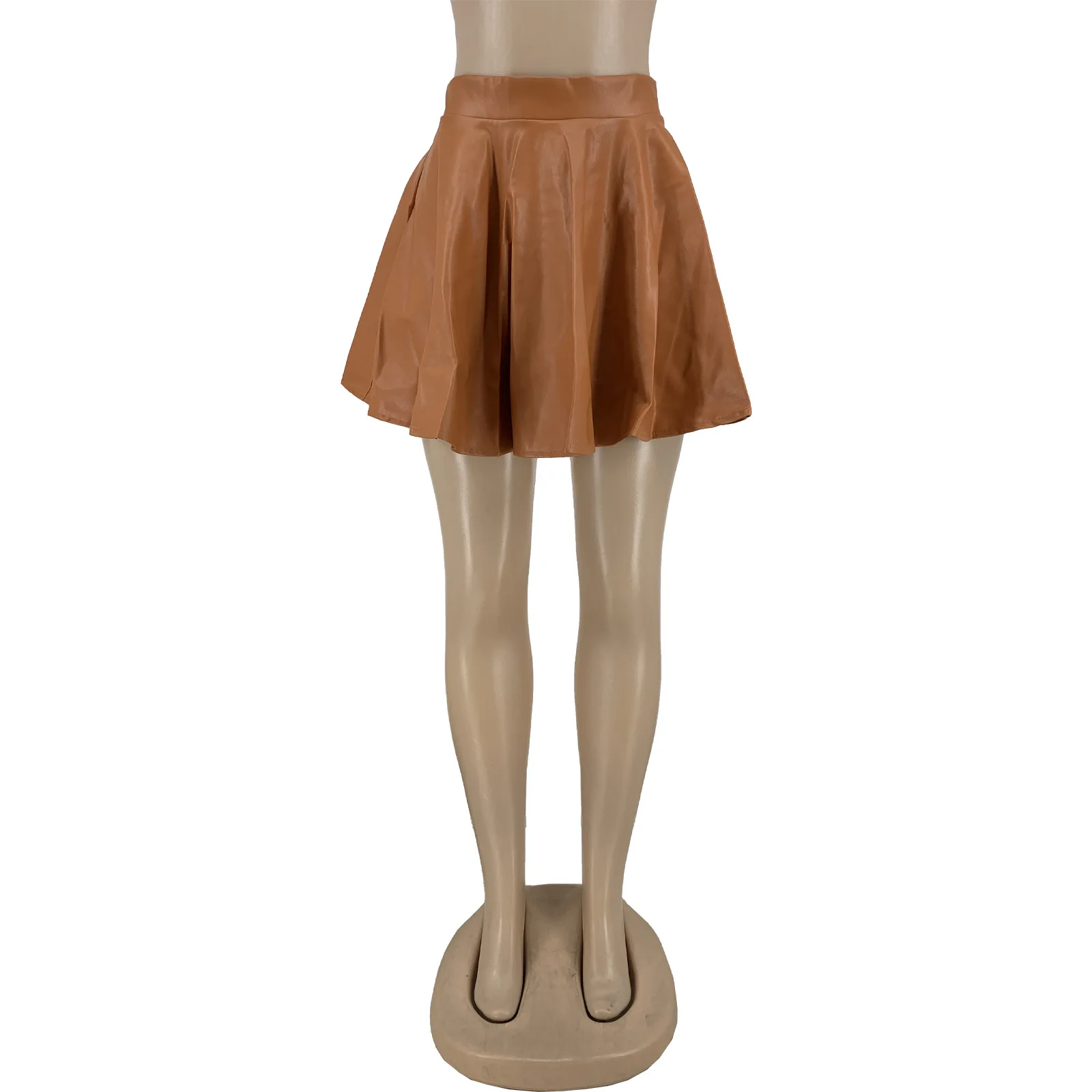 Joskaa-Mini jupe plissée en cuir PU monochrome pour femmes,vêtements ...