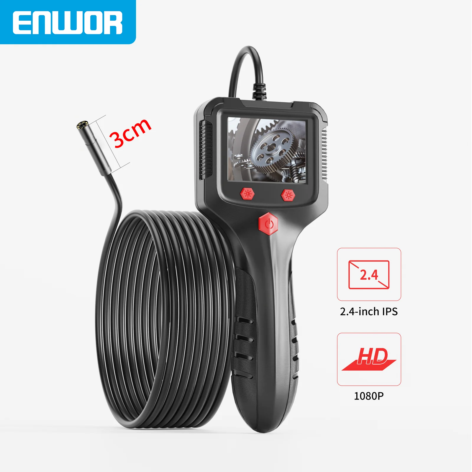 ENWOR 2.4" IPS Screen Endoscope 1080P HD IP68 Waterproof Camera Rigid ...