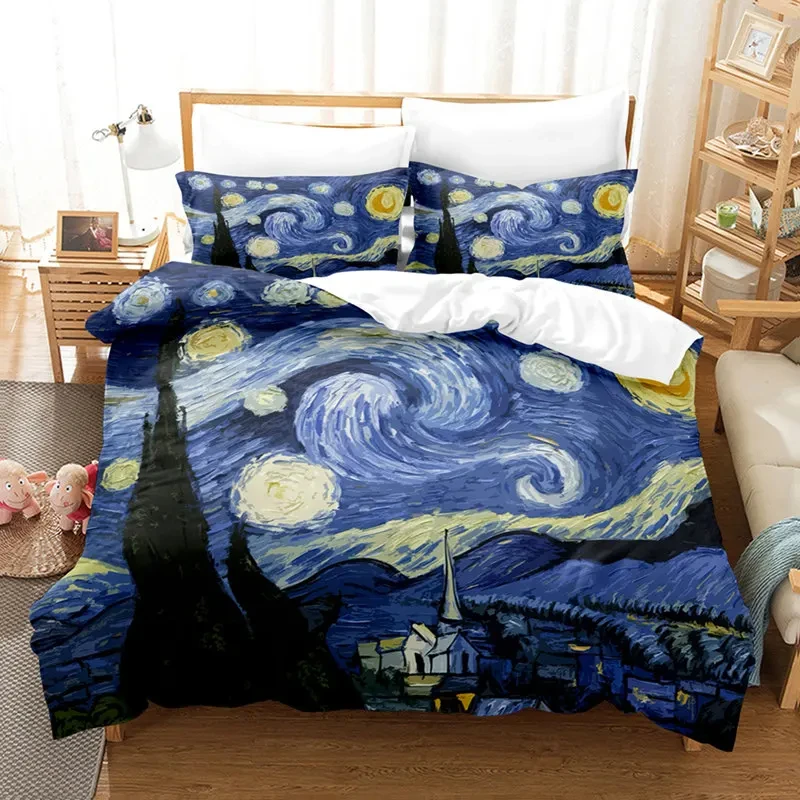 Starry-Night-Van-Gogh-Duvet-Cover-Set-Queen-Size-Oil-Painting-Famous ...