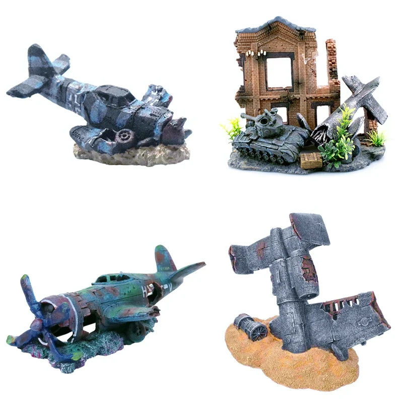 Amusing Aquarium Decoration Aircraft Bomber Wreckage Cave Ornaments ...