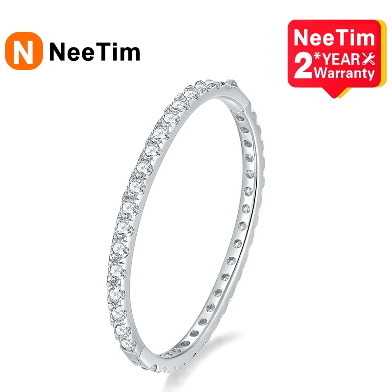 NeeTim 풀 모이사나이트 다이아몬드 팔찌, S925 스털링 실버, 18K 골드 도금 핸드 서클 팔찌, 여성용 파인 쥬얼리, 4mm| | - AliExpress