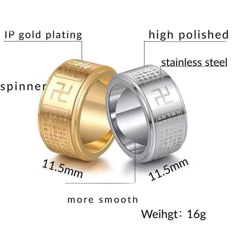 Turnable Stainless Steel 8mm Swastika Ring for Men and Women Open ...