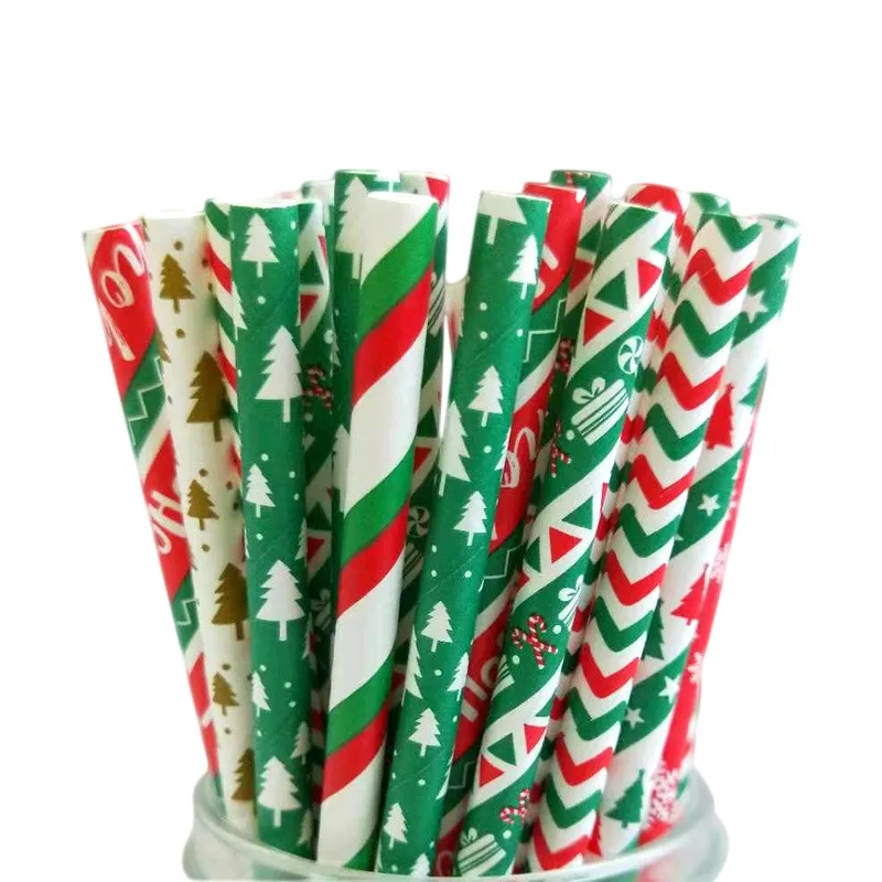 25Pcs/Lot Christmas Paper Straws Snowflake Drinking Straw Merry ...