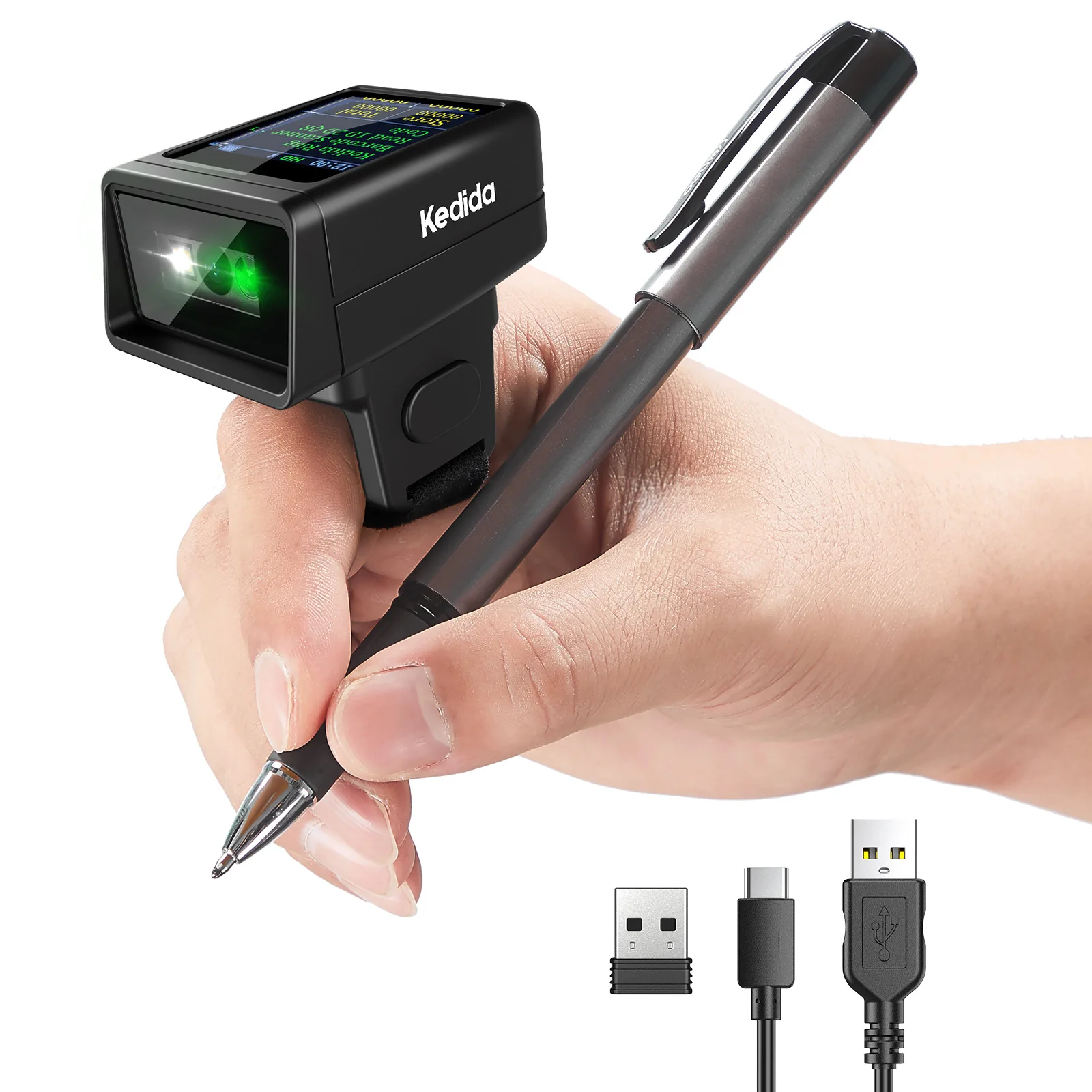 Escáner de código de barras de anillo inalámbrico 2D con pantalla de ...