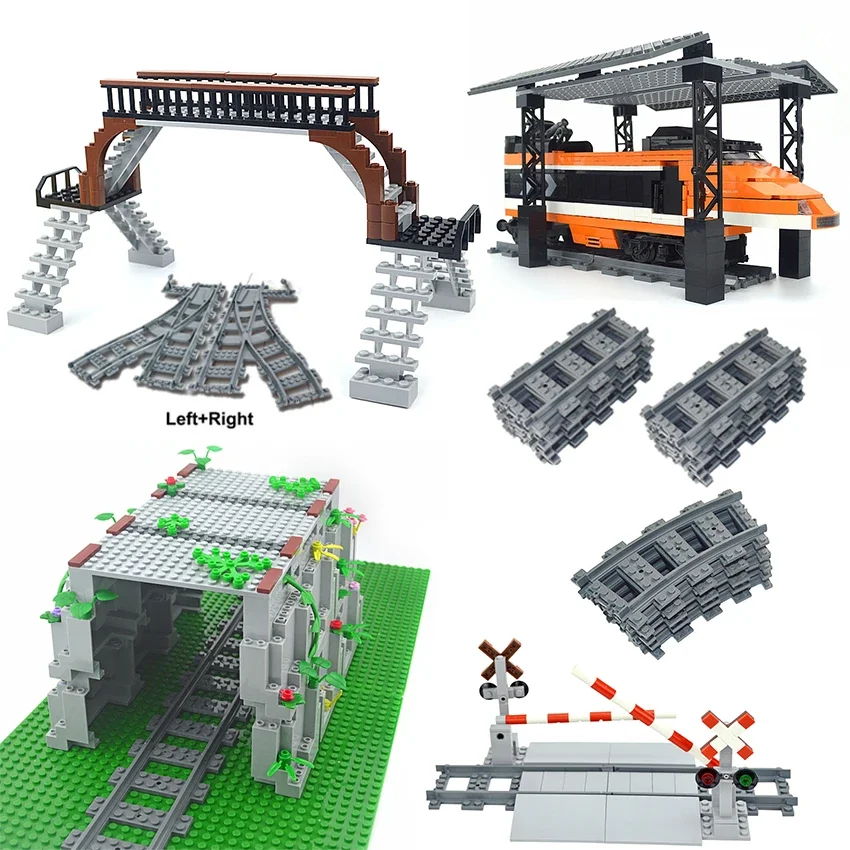 City Train Track Bridge Tunnel Model Track Motor Building Block Aisle ...
