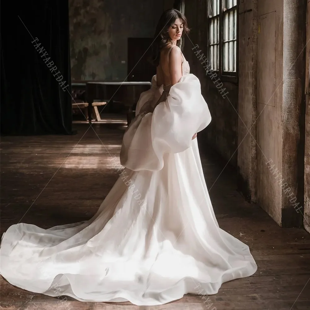 Elegant Organza Satin Wedding Cape With Puffy Short Sleeves,Simple ...