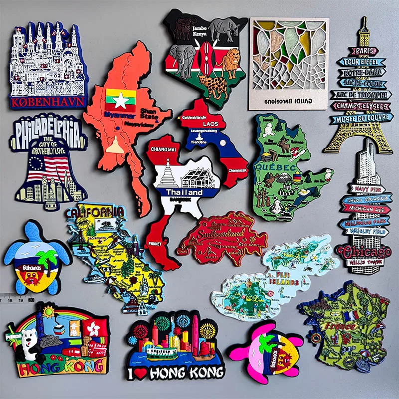 PVC Fridge Magnet Myanmar Thailand Laos Gaudi HK Bahamas Argentina ...