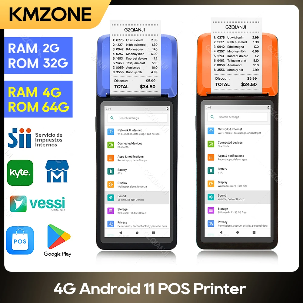 New 4G Wireless Wifi Bluetooth Handheld POS Printers Android 11 POS ...