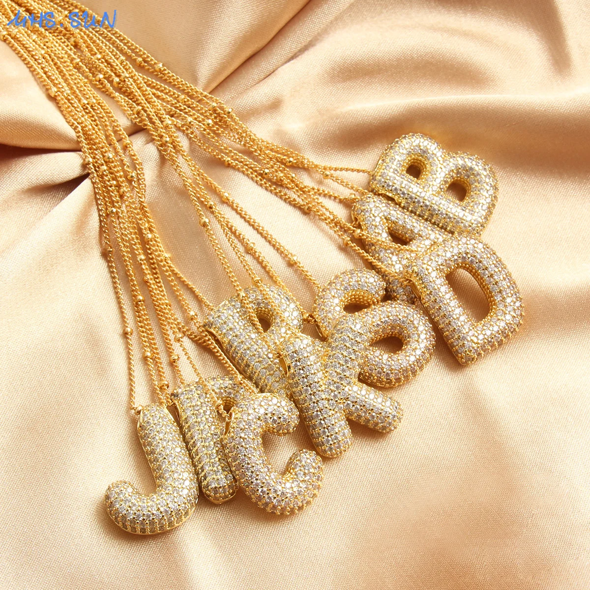 SUNSLL-Cubic-Zircon-A-Z-26-Bubble-Letter-Necklace-2-Sizes-Gold-Plated-M ...