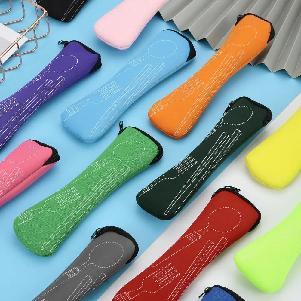 Solid Color Stylish Travel Cutlery Pouch with Zipper Lightweight Fork ...
