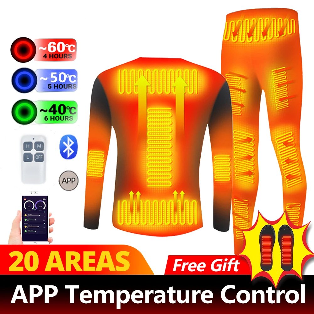 Winter Heated Underwear Set Usb Battery Powered Smart Phone App Control ...