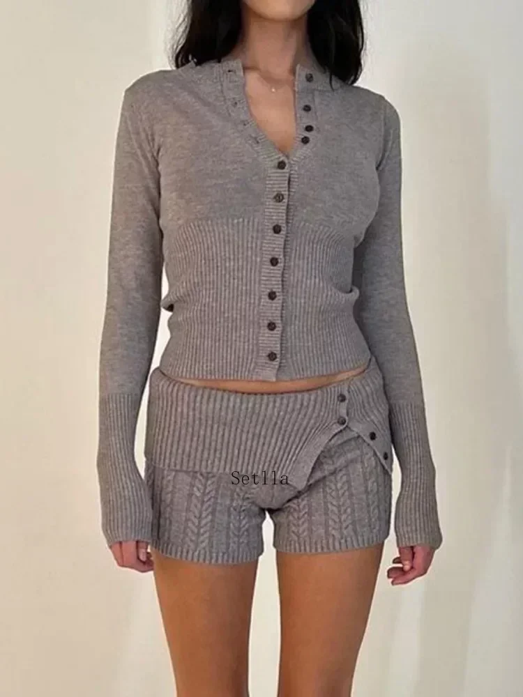 Knitted-Bodycon-Shorts-Sets-Women-Slim-Solid-V-Neck-Rib-Tank-Top-Womens ...