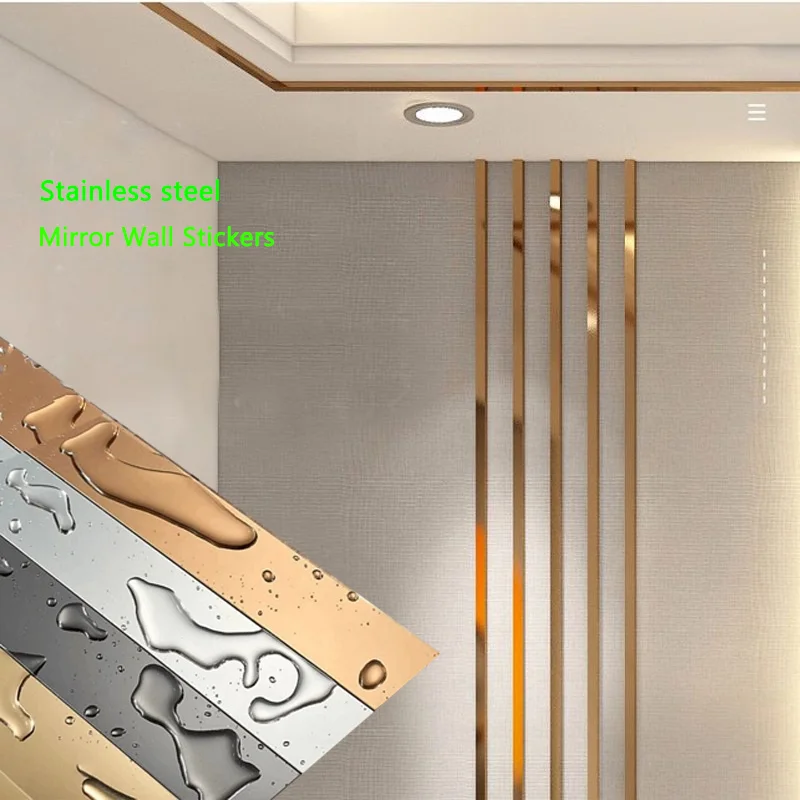 1 Roll Gold Wall Sticker Stainless Steel Flat Decorative Lines Titanium ...