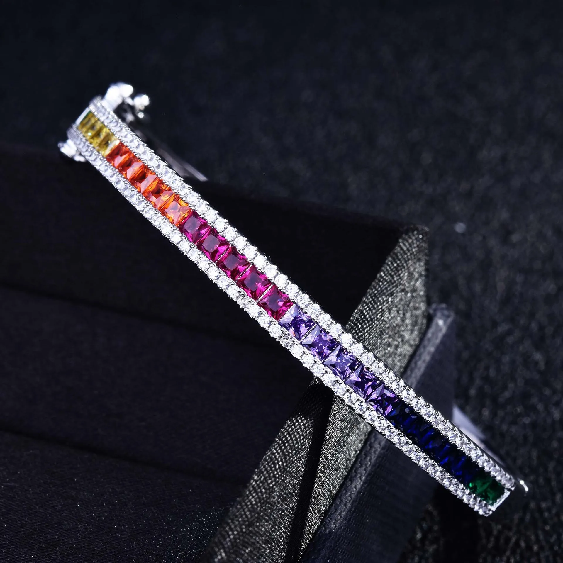 WPB-Luxury-Rainbow-Zircon-Bangle-Women-Colored-Square-Diamond-Bangles ...