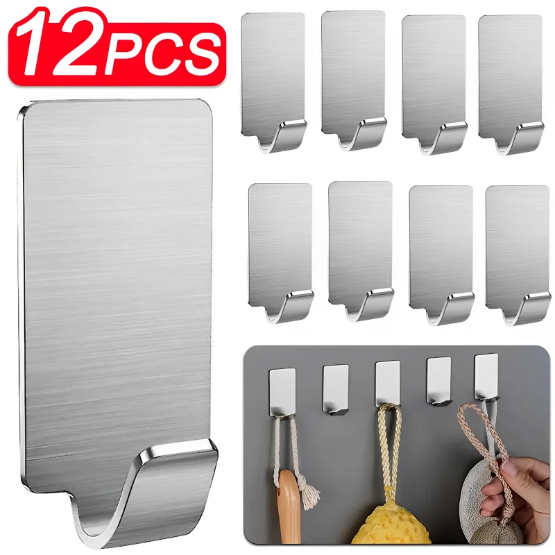 12-3PCS-Self-Adhesive-Mini-Hook-Stainless-Steel-Towel-Rack-Clothe ...