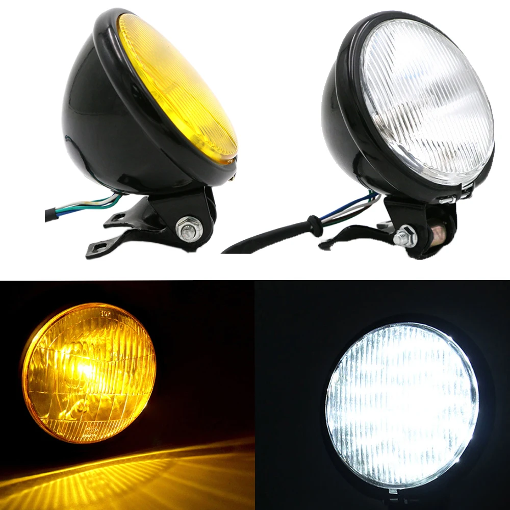 Universal 5" Retro Metal Motorcycle Headlight, Halogen Head Lamp Retro ...