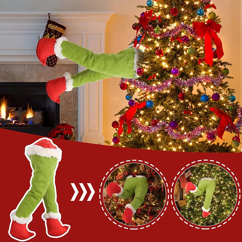 Decoraci-n-navide-a-Grinch-patas-artificiales-verdes-decoraci-n-de-rbol ...