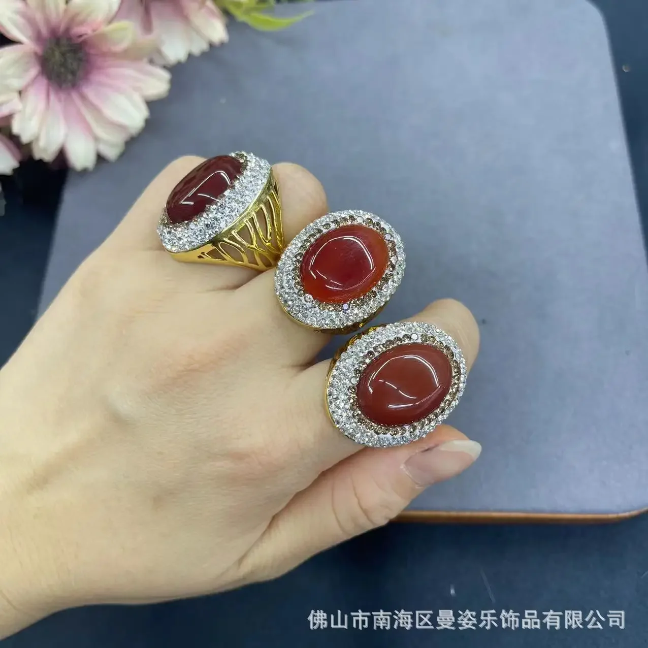 Natural high-quality A goods agate live ring natural stone French high ...