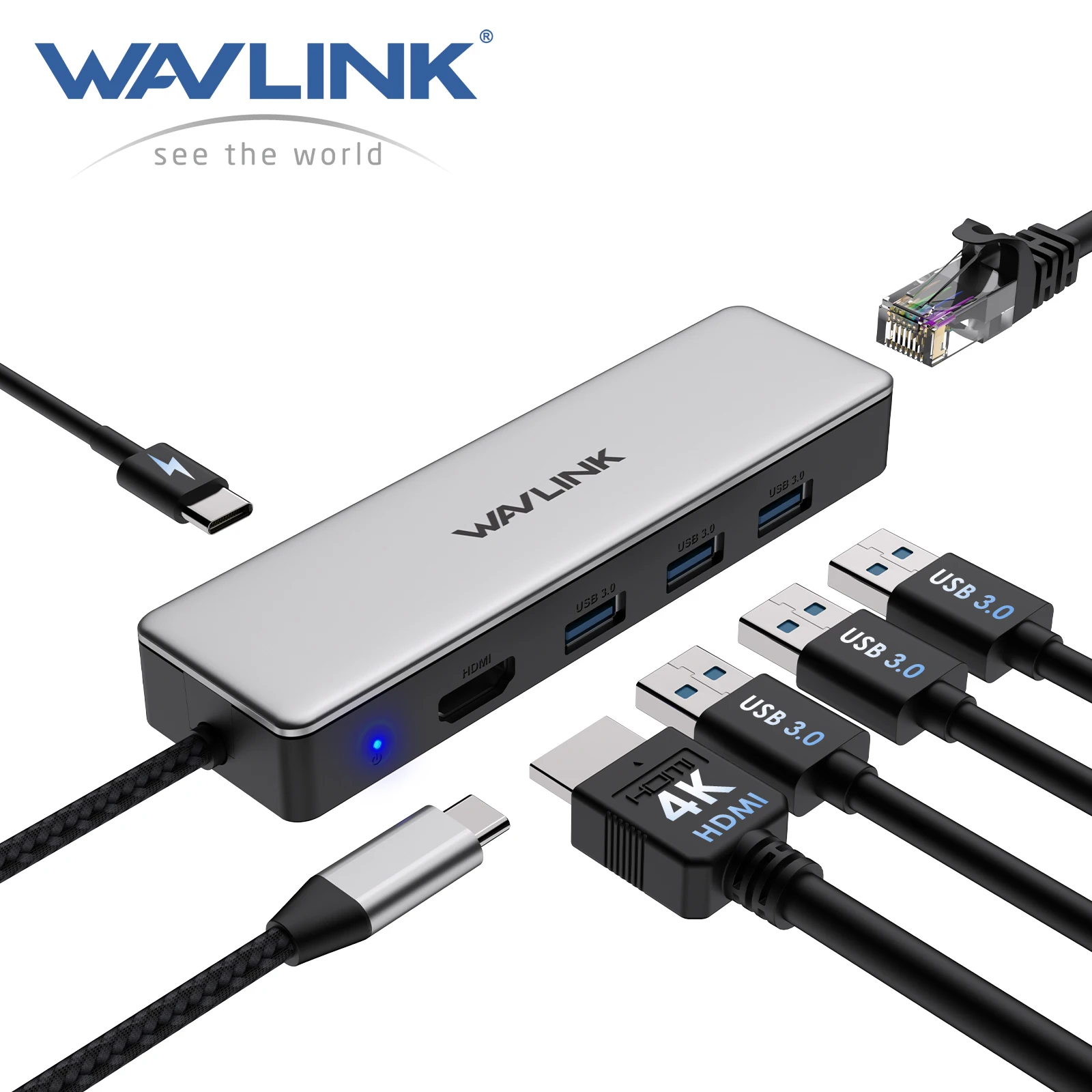 WAVLINK-USB-C-Hub-6-in-1-Adapter-for-MacBook-Pro-Air-Thunderbolt-3-Type ...