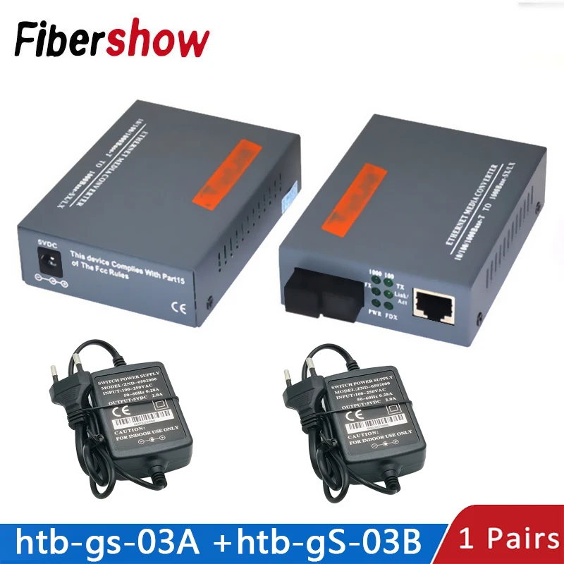 Gigabit Fiber Optical Media Converter HTB-GS-03 1000Mbps Single Fiber SC Port External Power Supply