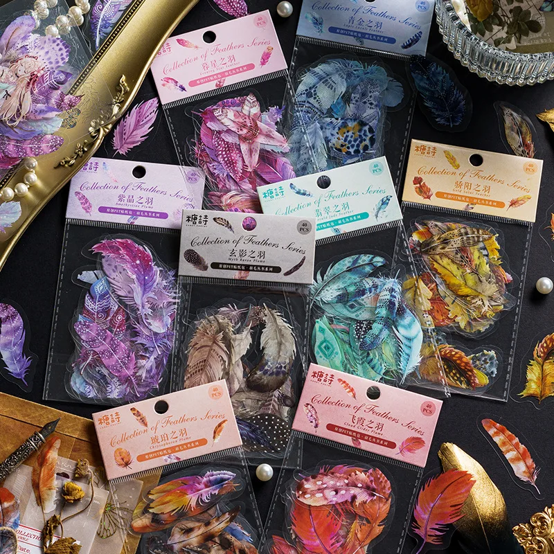 40Pcs Diary Sticker Scrapbooking Feather Books Planner Japanese Junk ...