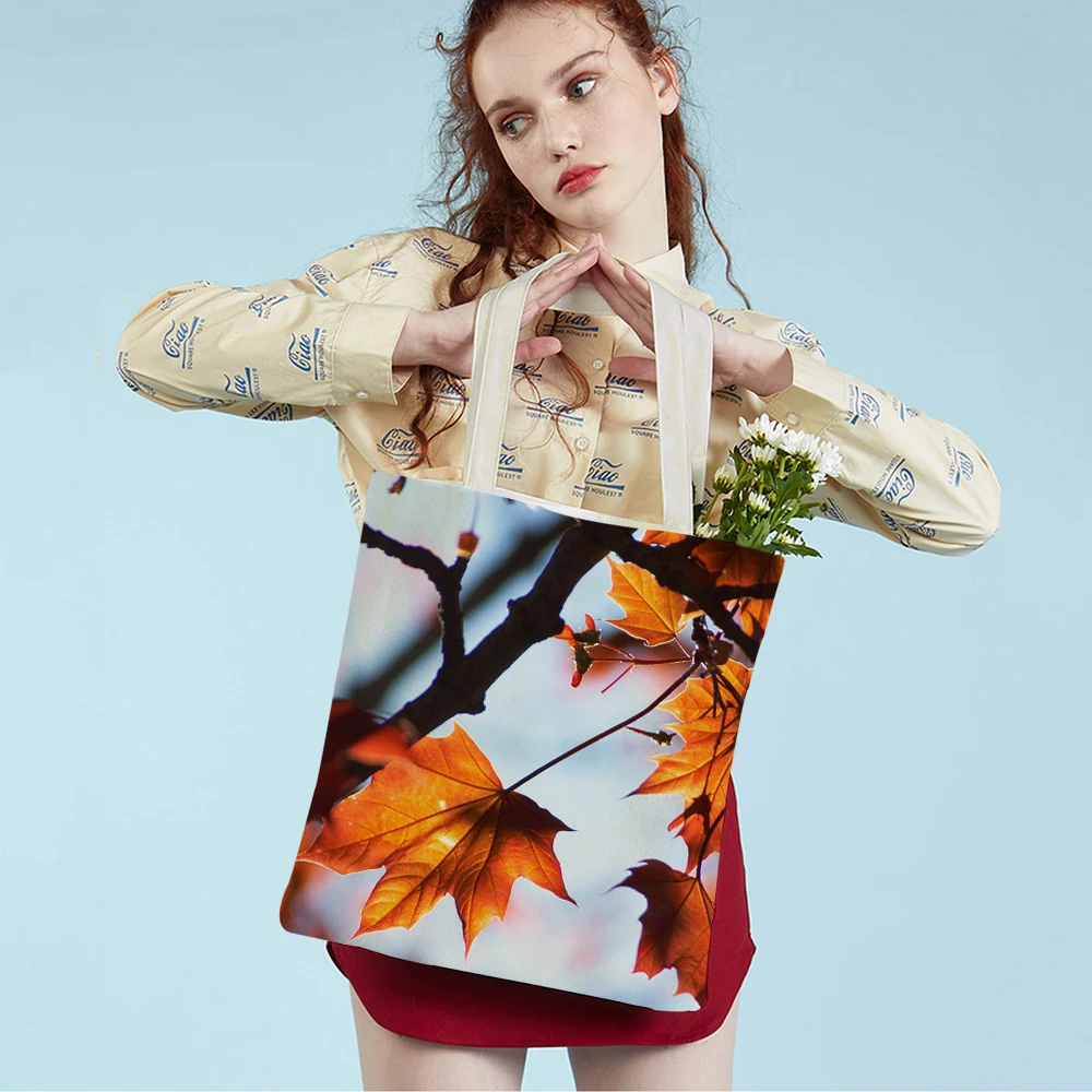 Canada-Maple-Leaf-Lady-Tote-Handbag-Cartoon-Plant-Tree-Flower-Double ...