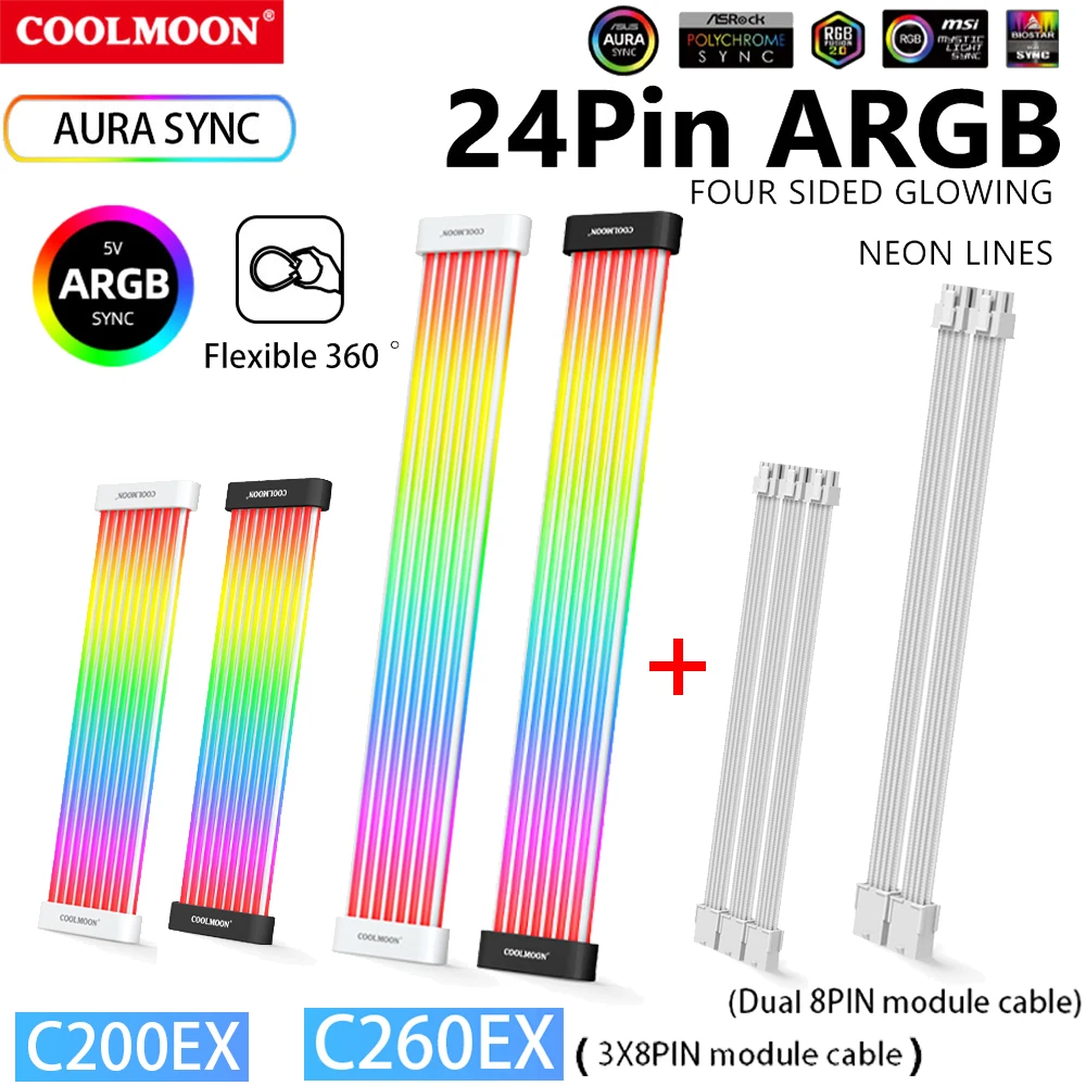 COOLMOON-flex-vel-RGB-LED-Light-Strip-Bar-ARGB-Sync-Board-ATX-24Pin-GPU ...