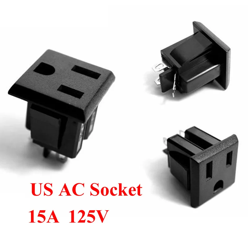 Black 15A 125V Copper American Japan Canada Mexico 3 Pin Elcectrical AC ...
