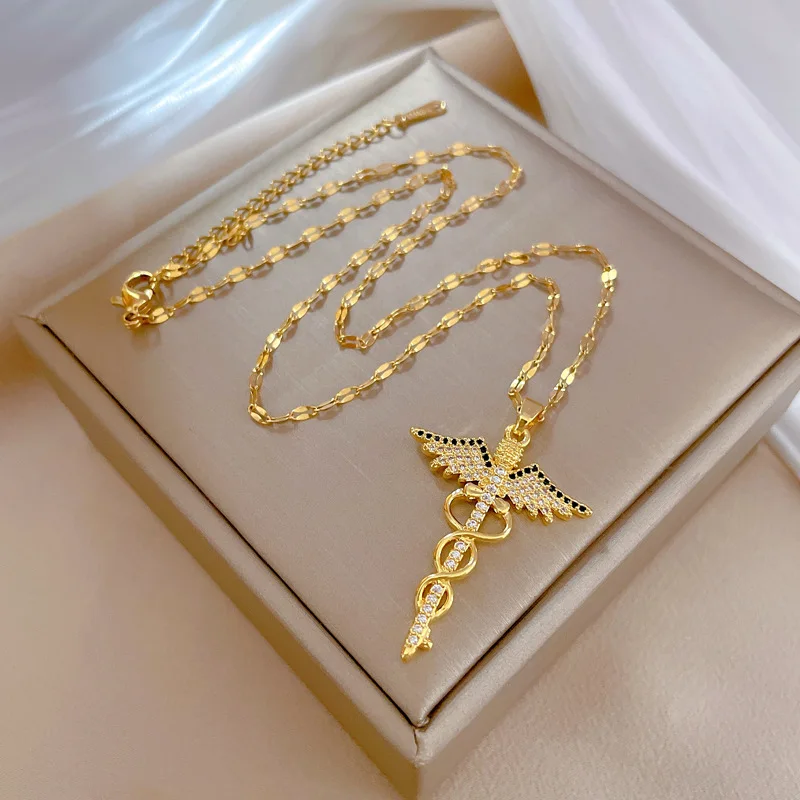 Stainless Steel Cross Staff Of Necklace for Women Proof of Love Angel ...