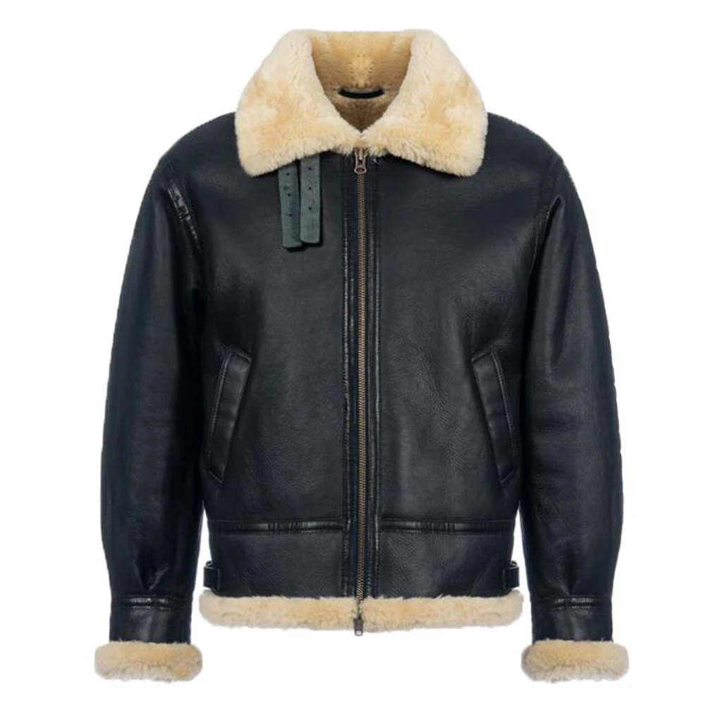 Denny&Dora Mens Shearling Jacket Thick Warm Winter Sheepskin Coat Black ...