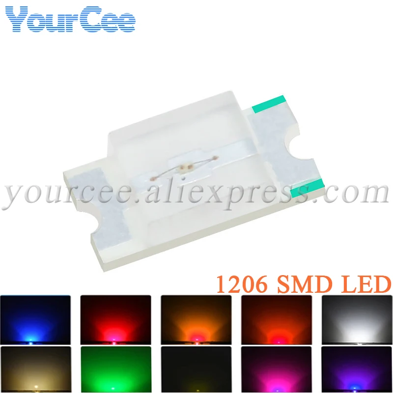 100pcs-1206-Highlight-SMD-LED-Red-Yellow-Green-White-Blue-Orange-Ice ...