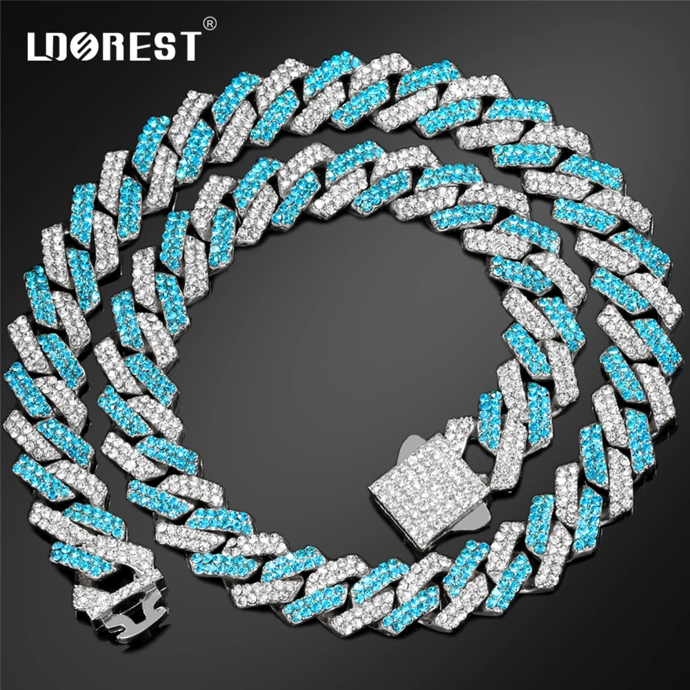 New-Hiphop-Blue-Prong-Cuban-Chain-Necklace-Iced-Out-Bling-Rhinestone ...