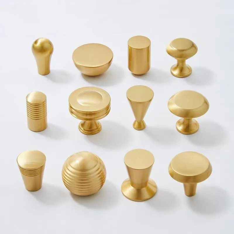 Modern-Golden-Furniture-Handle-Drawer-Knob-Solid-Brass-Round-Cylinder ...