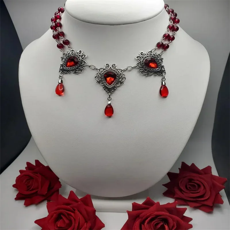 Victorian-Classic-Chokers-Occult-Vampire-Red-Glass-Crystal-Beaded-Chain ...