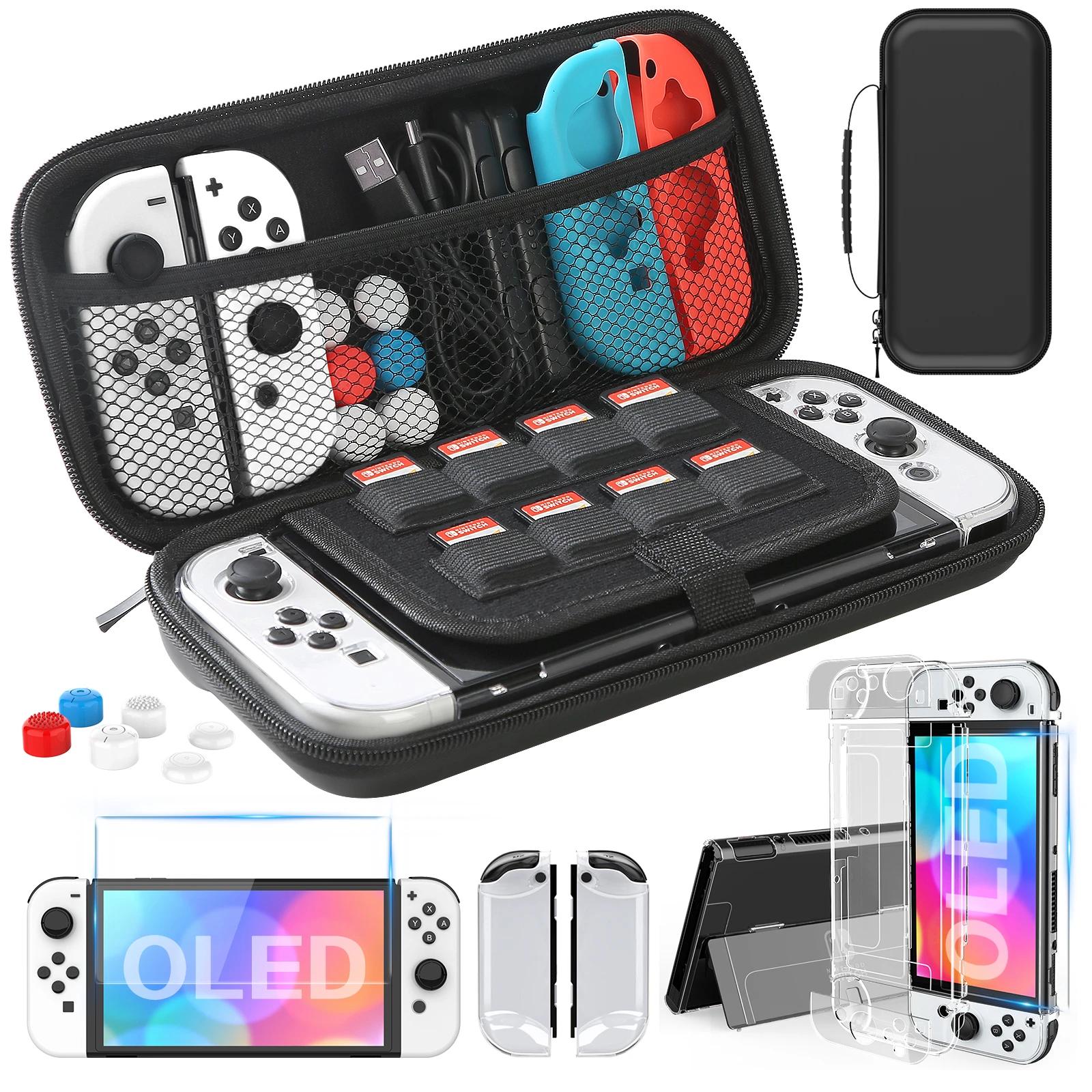 For Switch OLED Model Carrying Case 9 in 1 Accessories Kit for 2022 ...