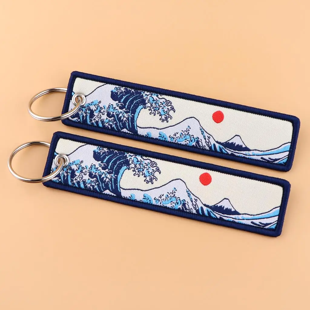 Blue Sea Wave Jet Tag Key Tag Embroidered Keychains Japanese Style for ...