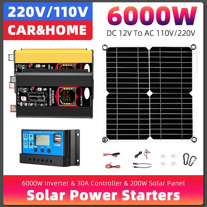 6000W Solar System Combination Inverter 30A Controller 200W Solar Panel ...