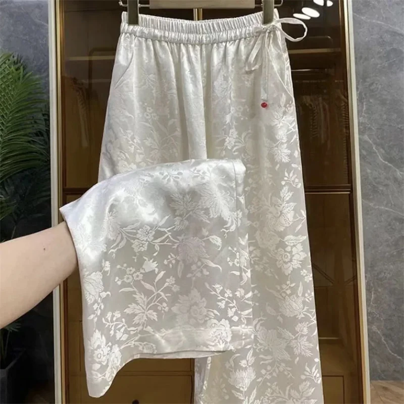Fashion Jacquard Chinese Style Trousers 2025 High Waist Elastic Waist ...