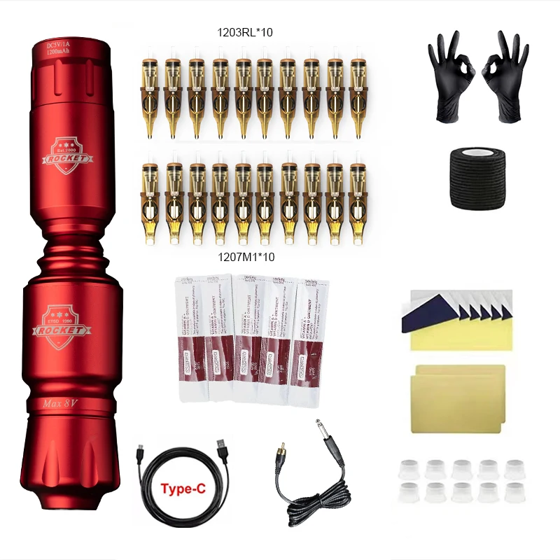Mini-Rocket-Tattoo-Machine-Set-9000RPM-1200mAh-Sem-fios-Fonte-de ...