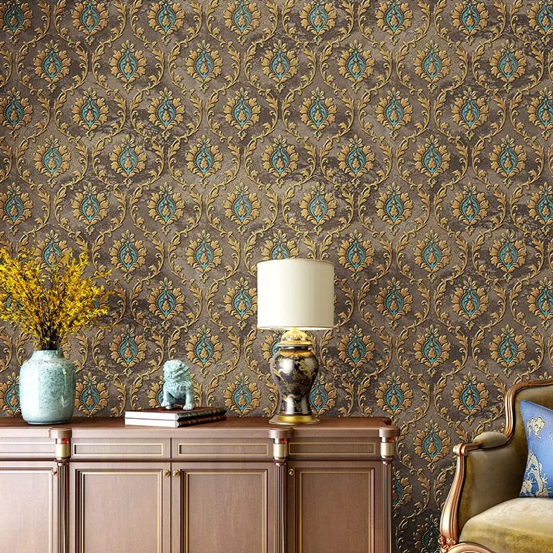 European Bedroom Wallpaper Damascus Background Wall Paper 3D Three ...