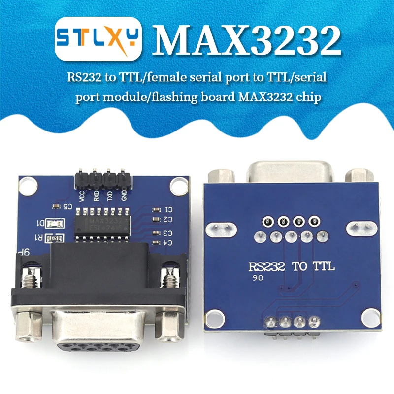 Stlxy MAX3232 RS232-TTL MAX232 플래싱 보드 컨버터 모듈 3.3V-5.5V TX RX VCC GND 암 ...