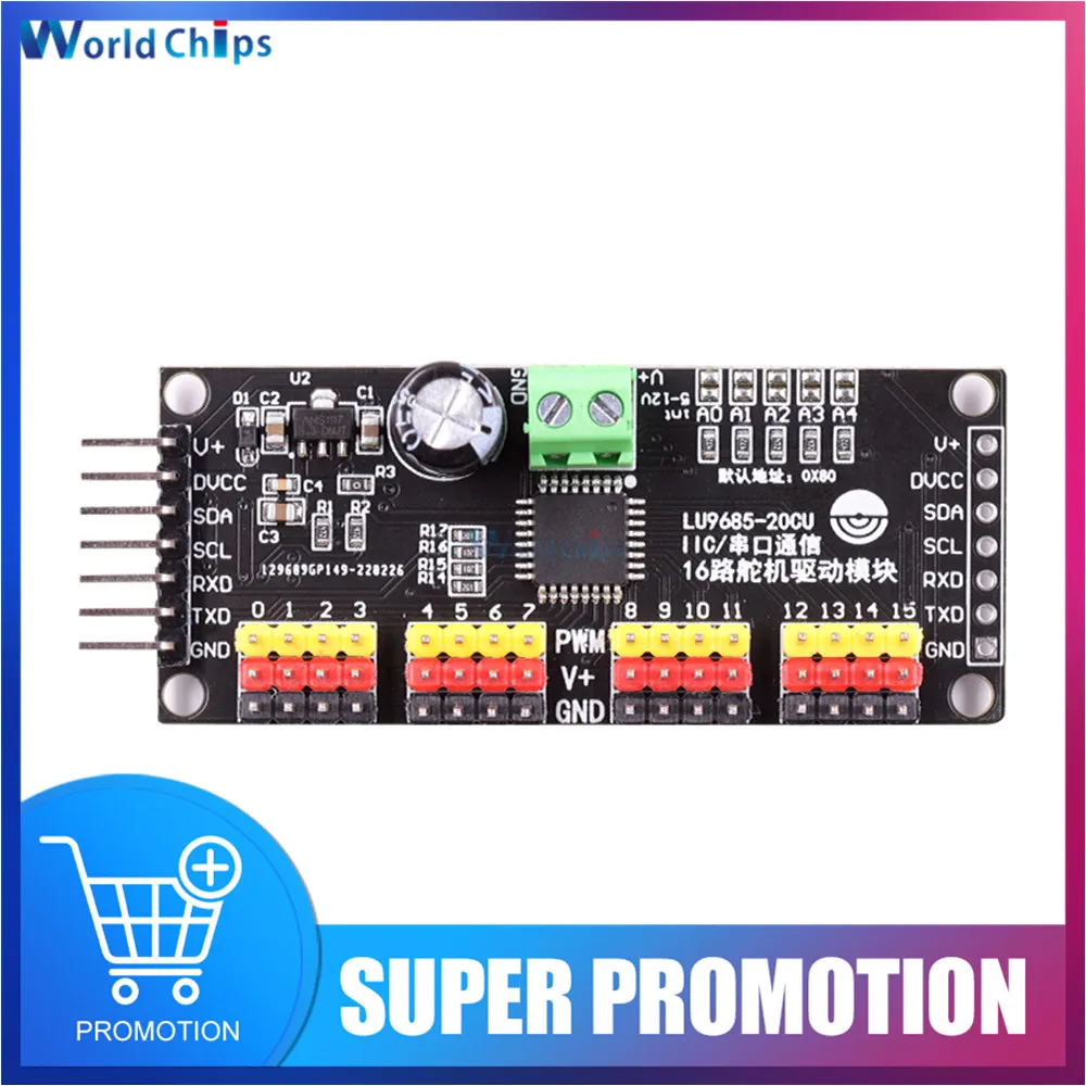 16-Channel-12-bit-PWM-Servo-Motor-Driver-DC-5-10V-LU9685-Driver-Board ...